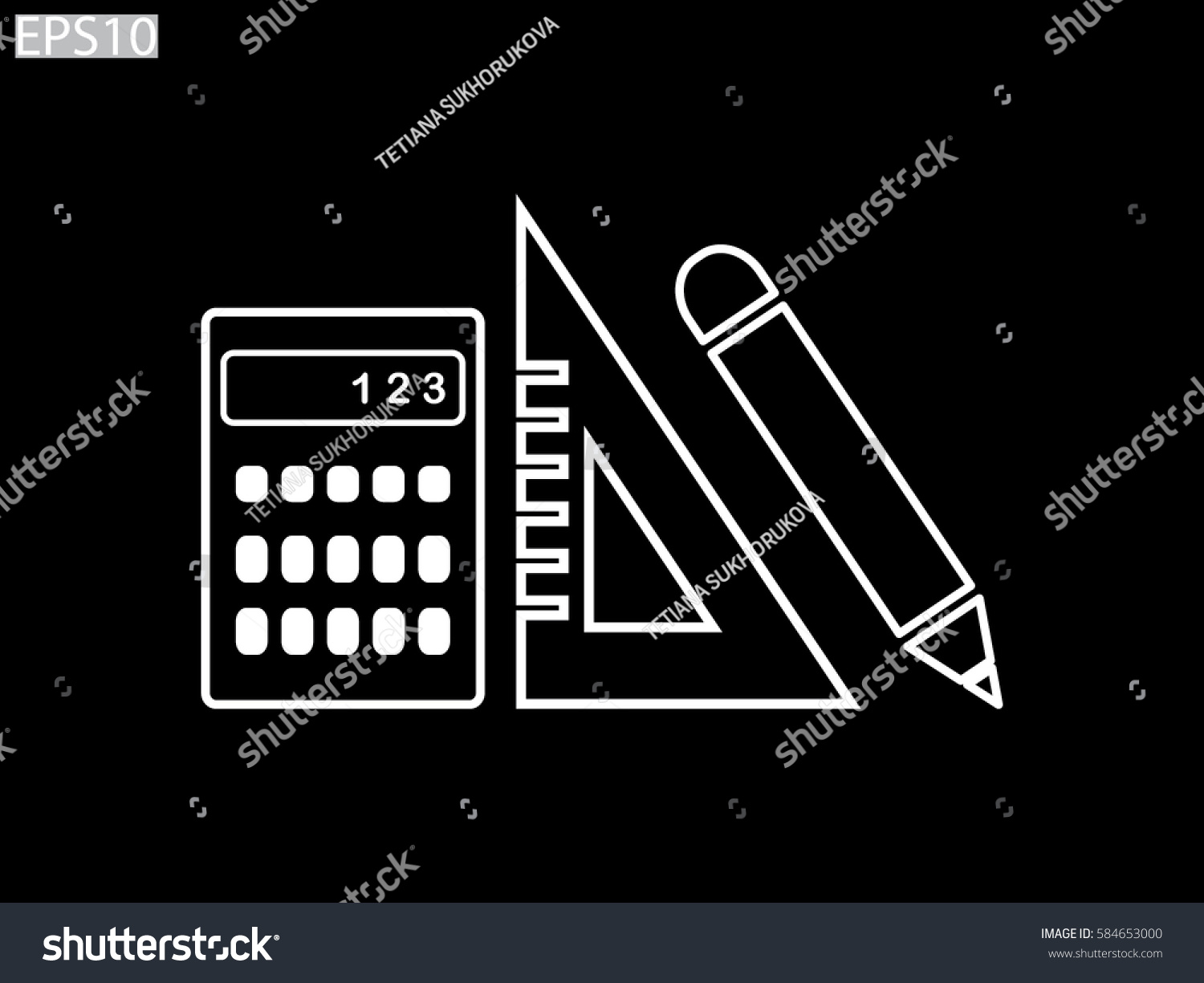 Ruler Pencil Calculator Computation Objects Icon Stock Vector (Royalty ...
