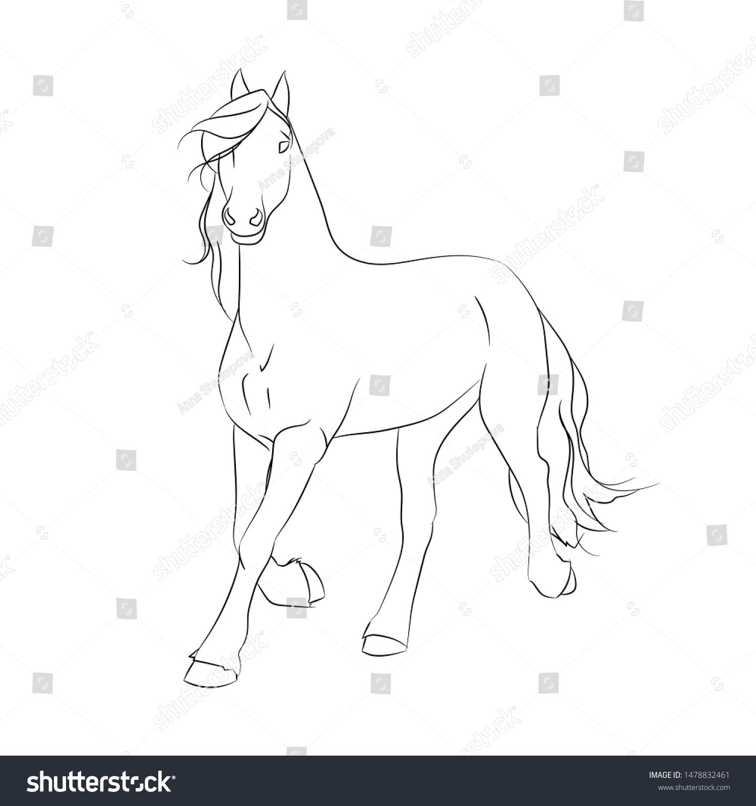 Running Horse Line Drawing Vector Illustration Stock Vector (Royalty ...