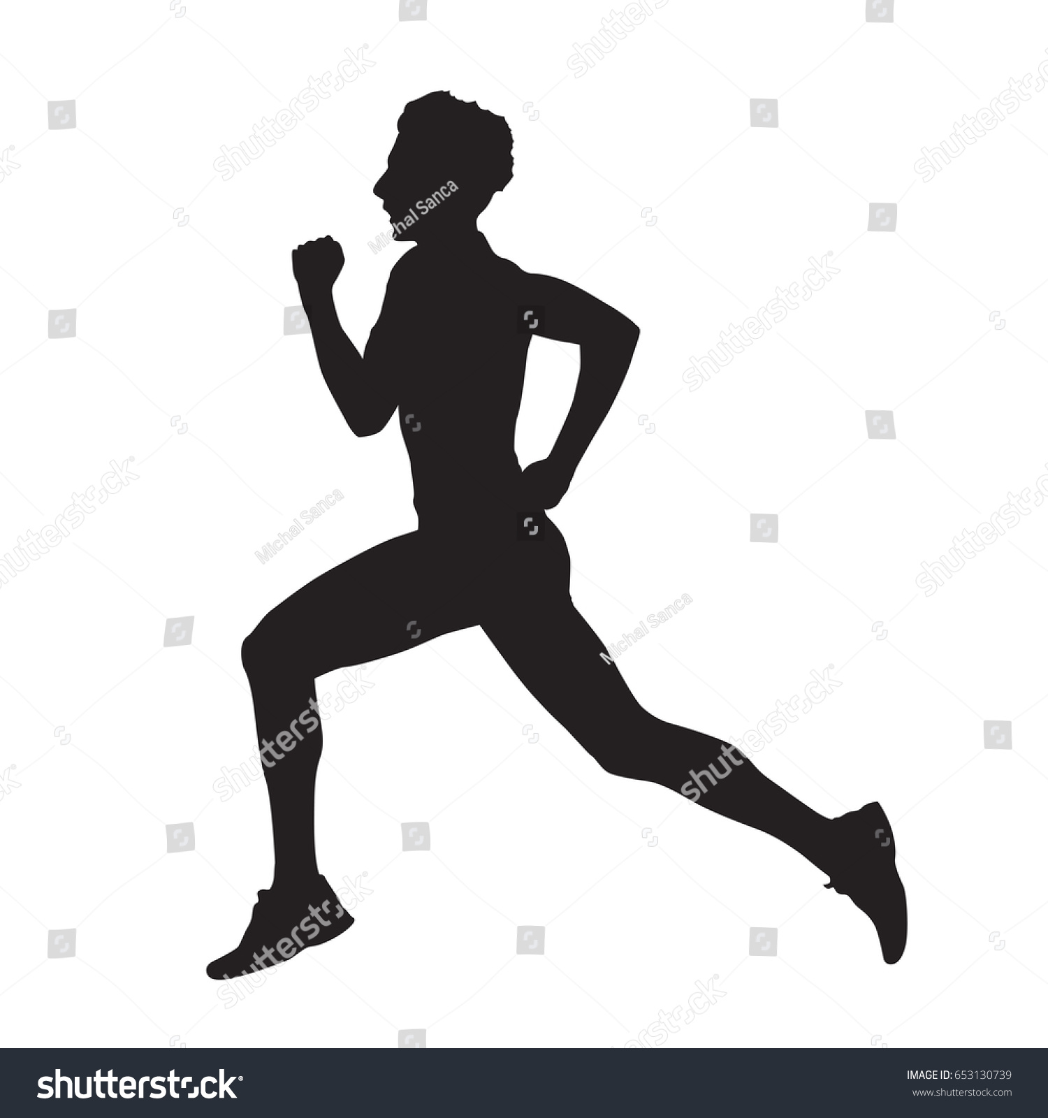 Running Man Side View Vector Silhouette 스톡 벡터(로열티 프리) 653130739