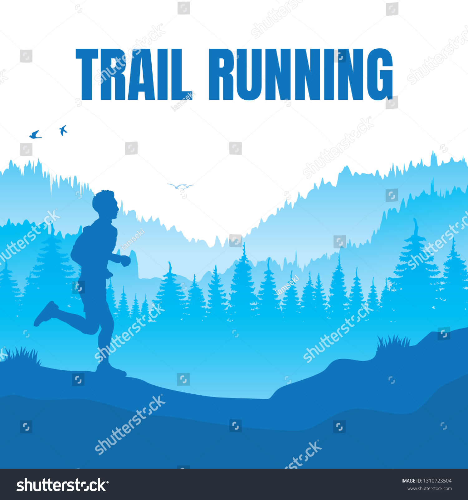 Running Silhouettes Vector Illustration Trail Running: เวกเตอร์สต็อก ...