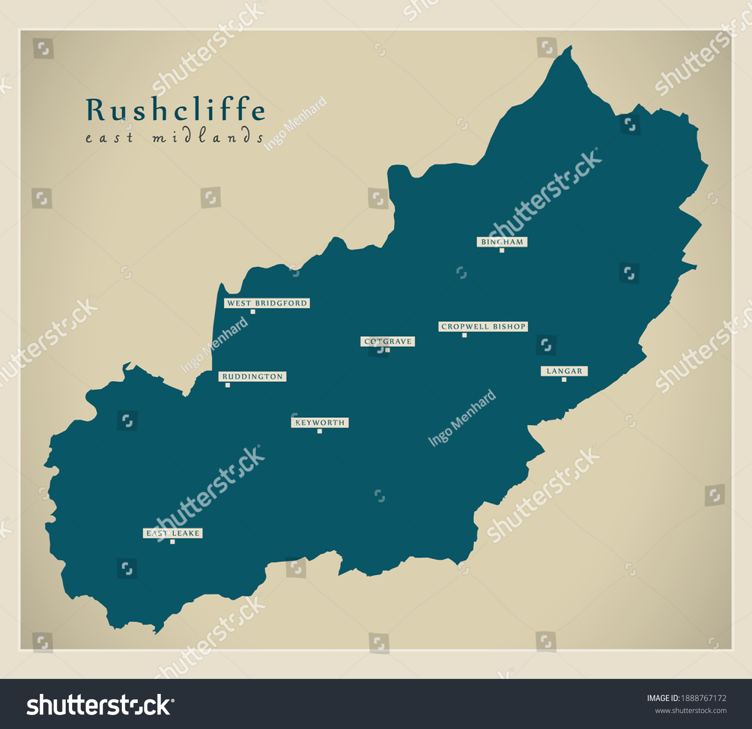 Rushcliffe District Map England Uk Stock Vector (Royalty Free) 1888767172