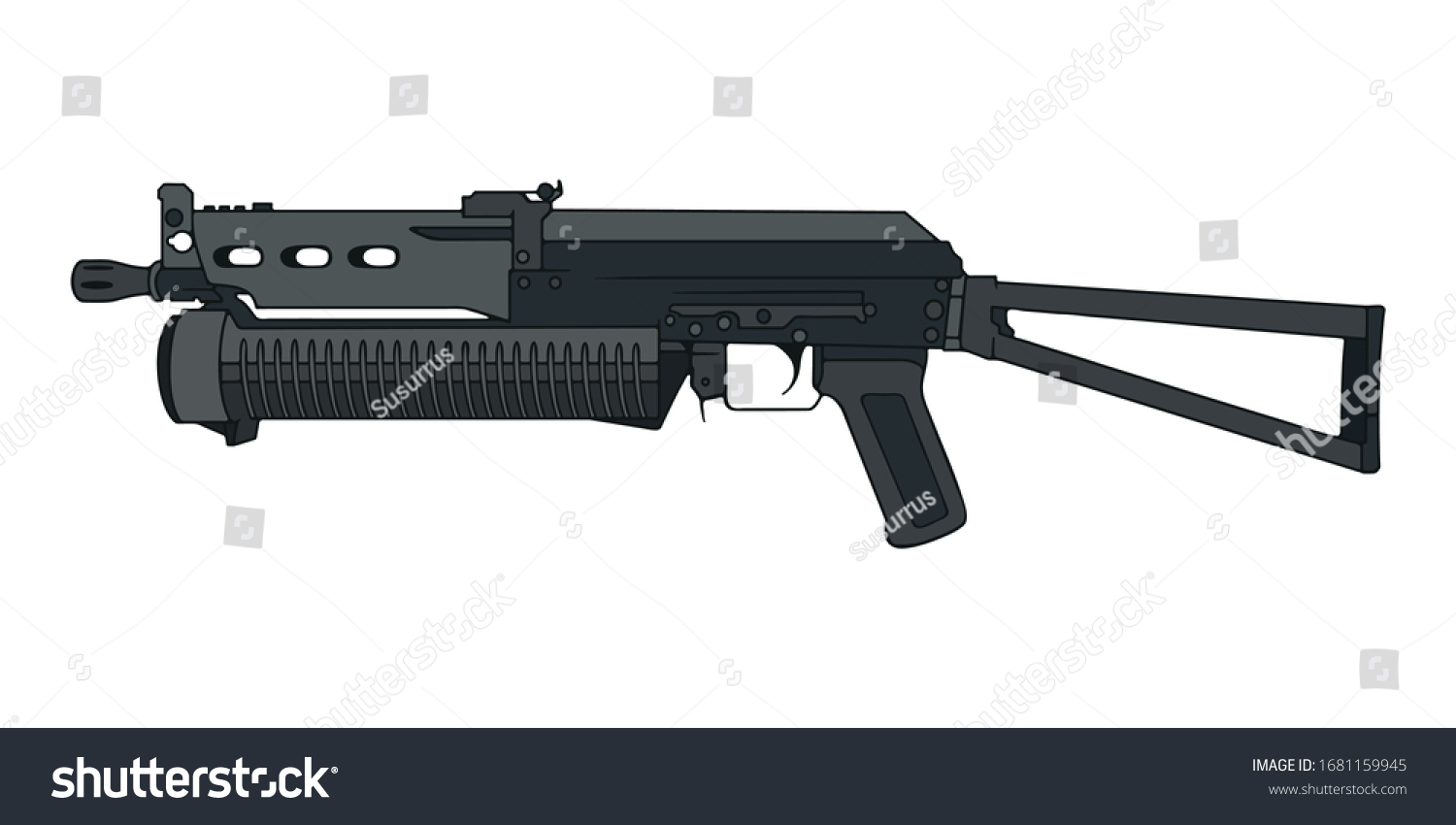 Russian Submachine Gun Bizon Vector Illustration 库存矢量图（免版税）1681159945 ...