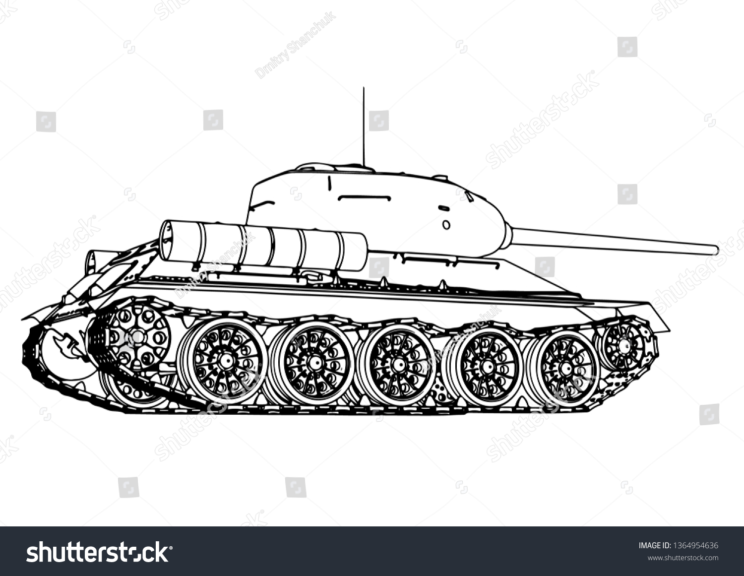 Russian Tank Sketch Vector Stock Vector (Royalty Free) 1364954636