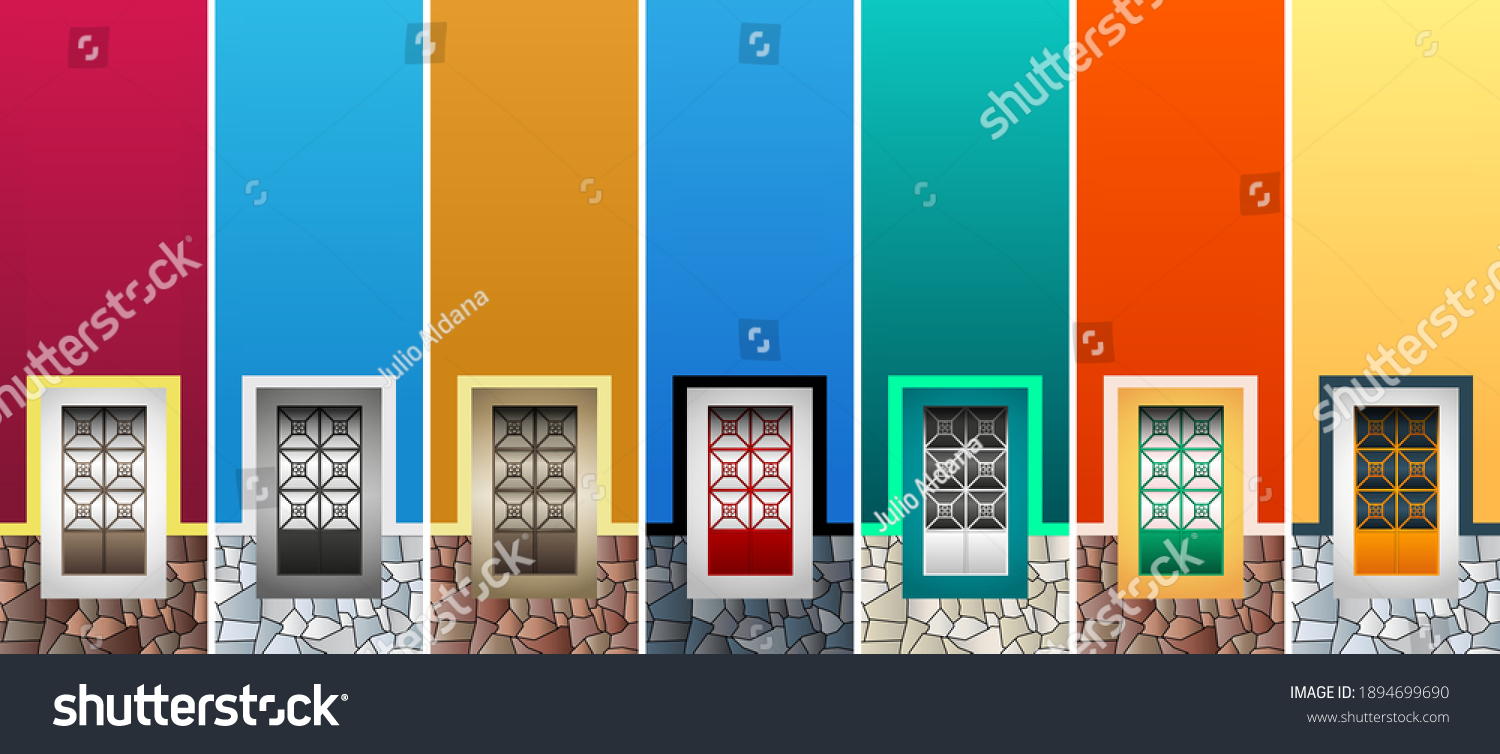 Rustic Colonial Windows Collection Vector Illustration Stock Vector ...