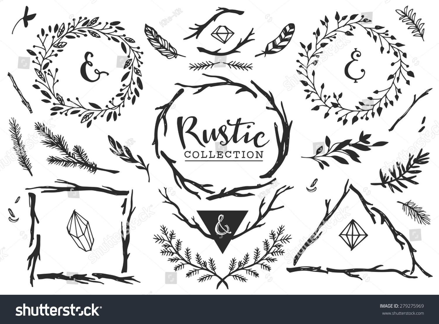 Rustic Decorative Elements Lettering Hand Drawn: стоковая векторная ...
