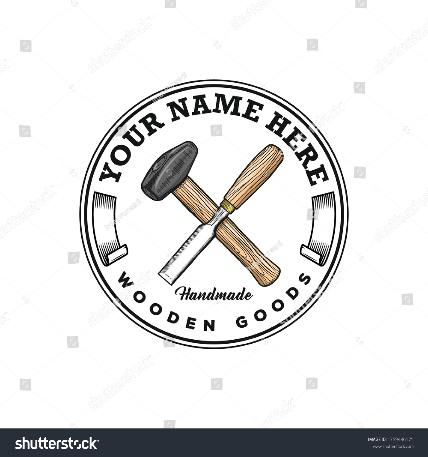 Rustic Hand Drawn Hammer Chisel Logo Stock Vector (Royalty Free) 1759486175