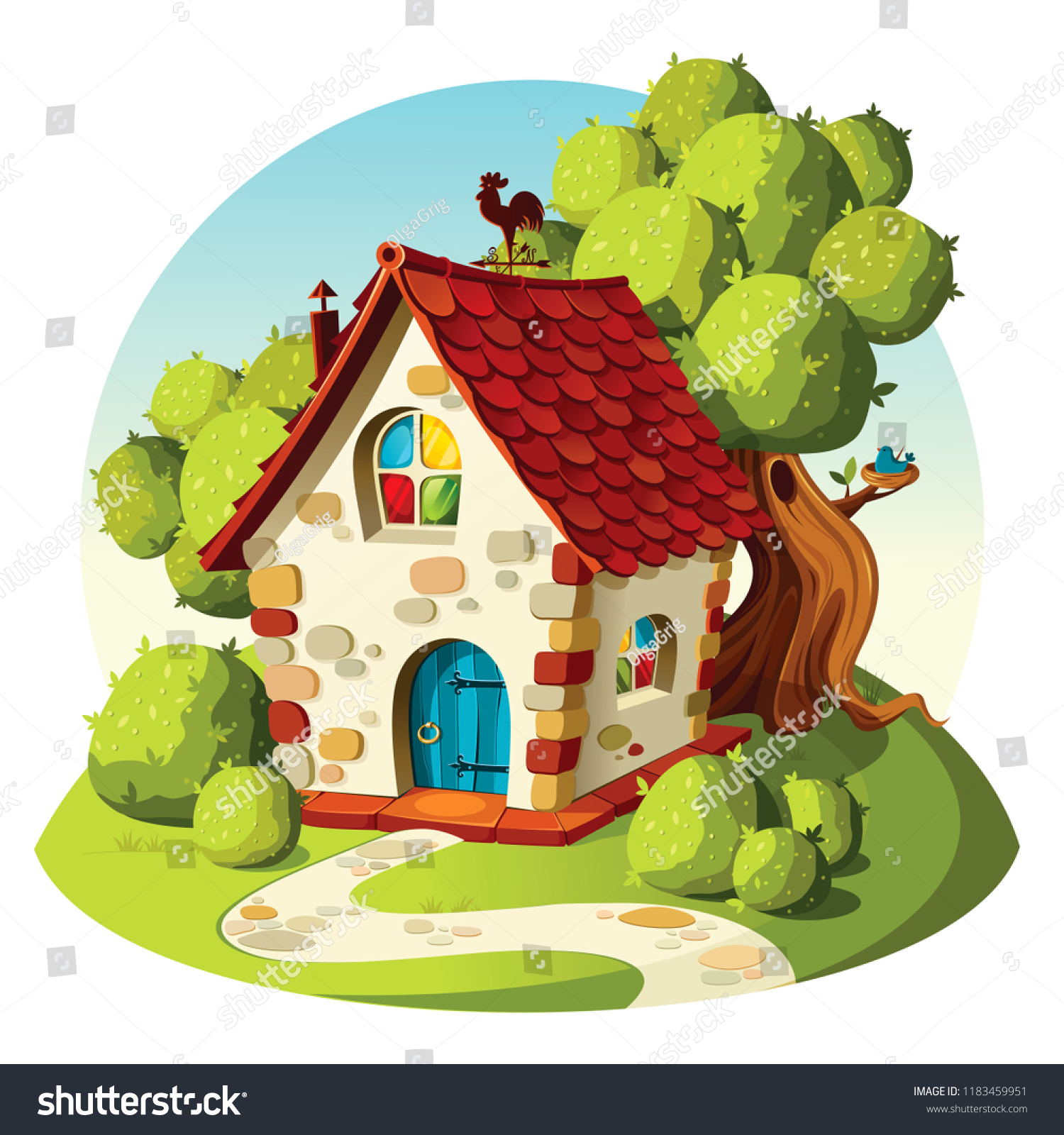 Rustic Stone House Summer Landscape Stock Vector (Royalty Free) 1183459951