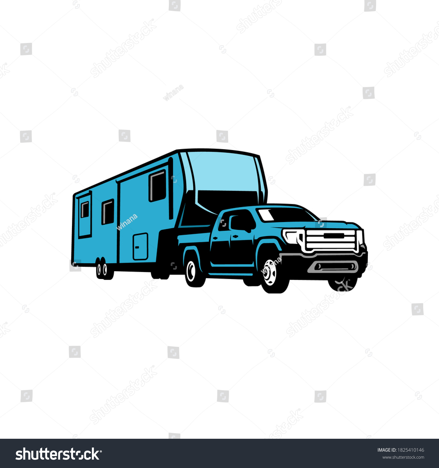Vektor Stok Rv Camper Trailer Vector Art (Tanpa Royalti) 1825410146 ...