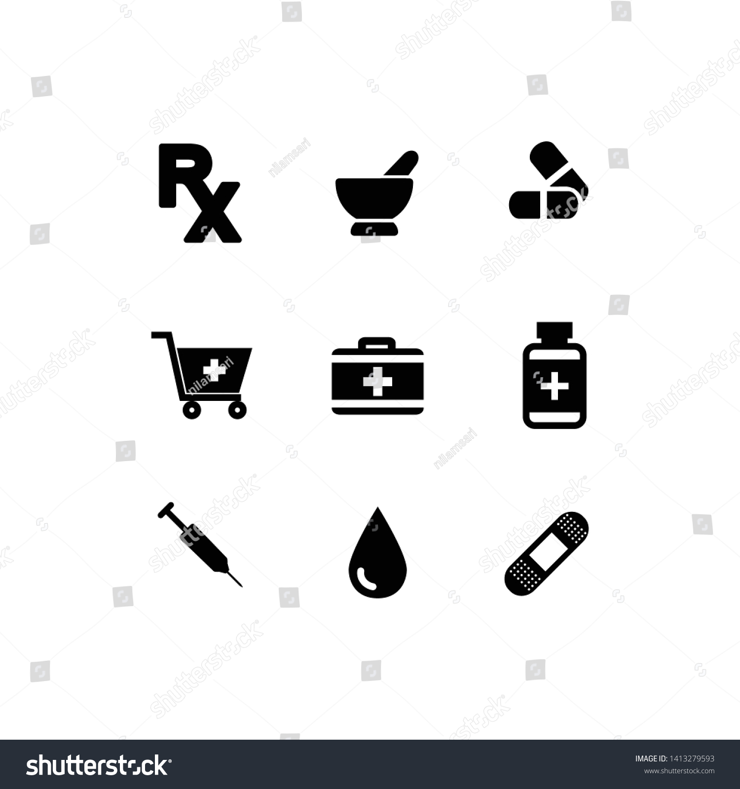 Rx Pharmacy Flat Design Icons Set Stock Vector (Royalty Free ...