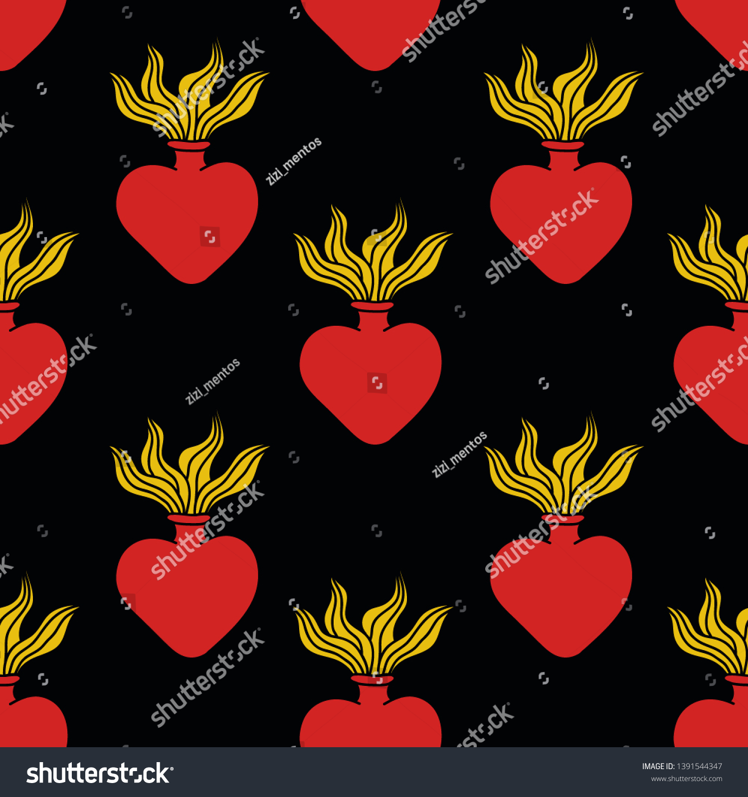 Sacred Heart Seamless Doodle Pattern Vector Stock Vector (Royalty Free ...