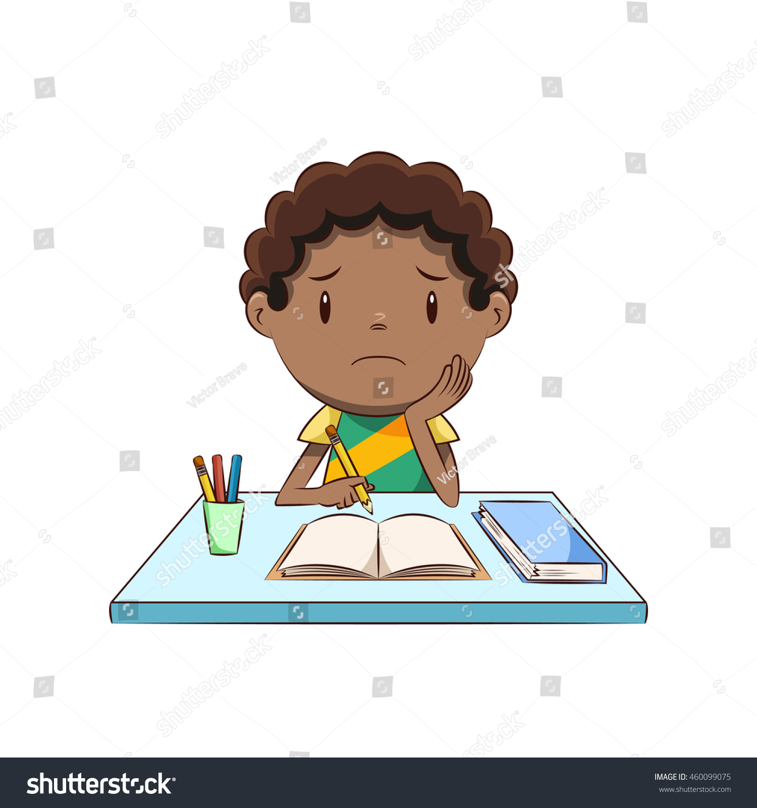 Sad Boy Homework Studying Vector Illustration Stock Vector 460099075 ...