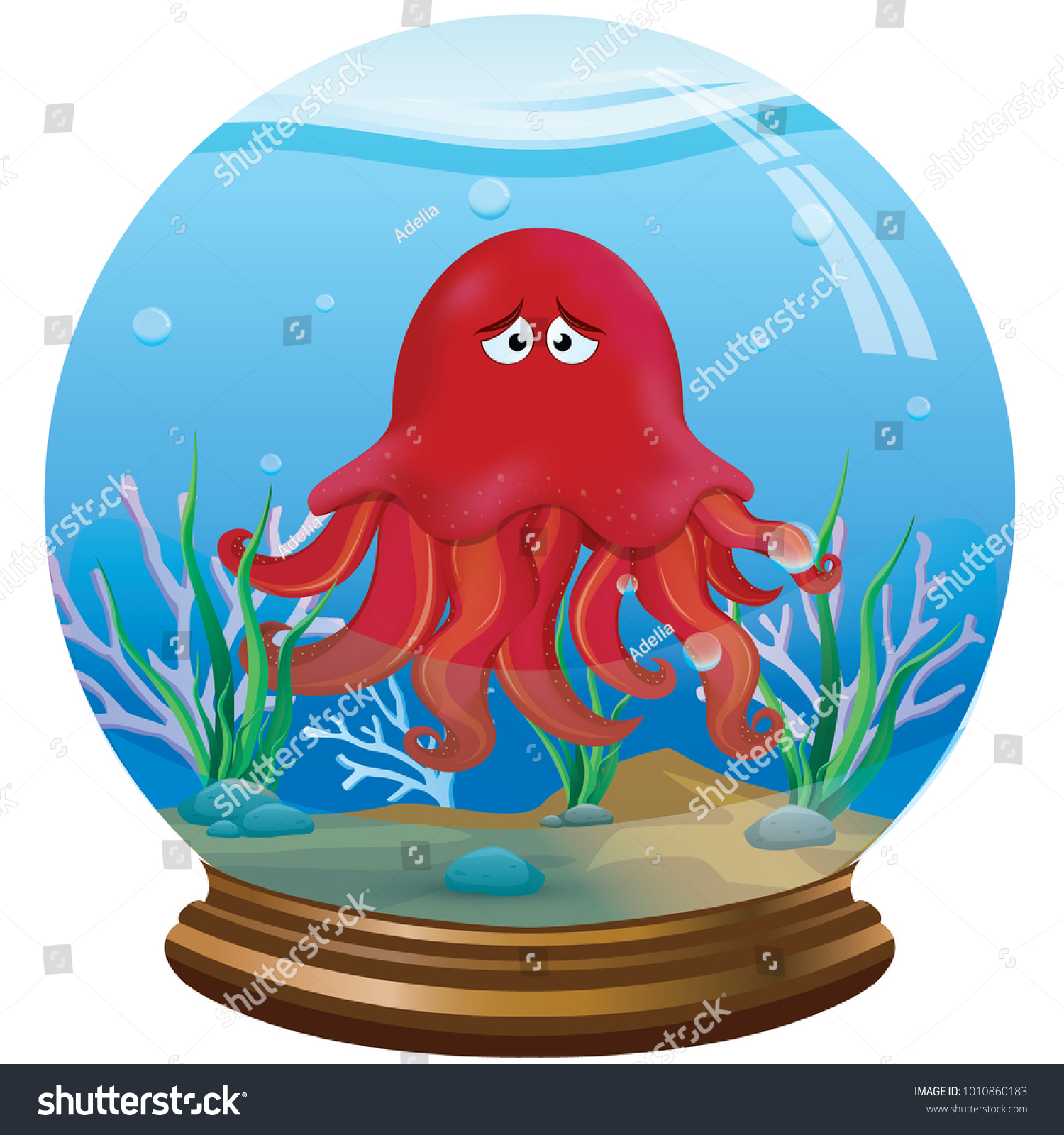 Sad Cartoon Octopus Stock Vector (Royalty Free) 1010860183