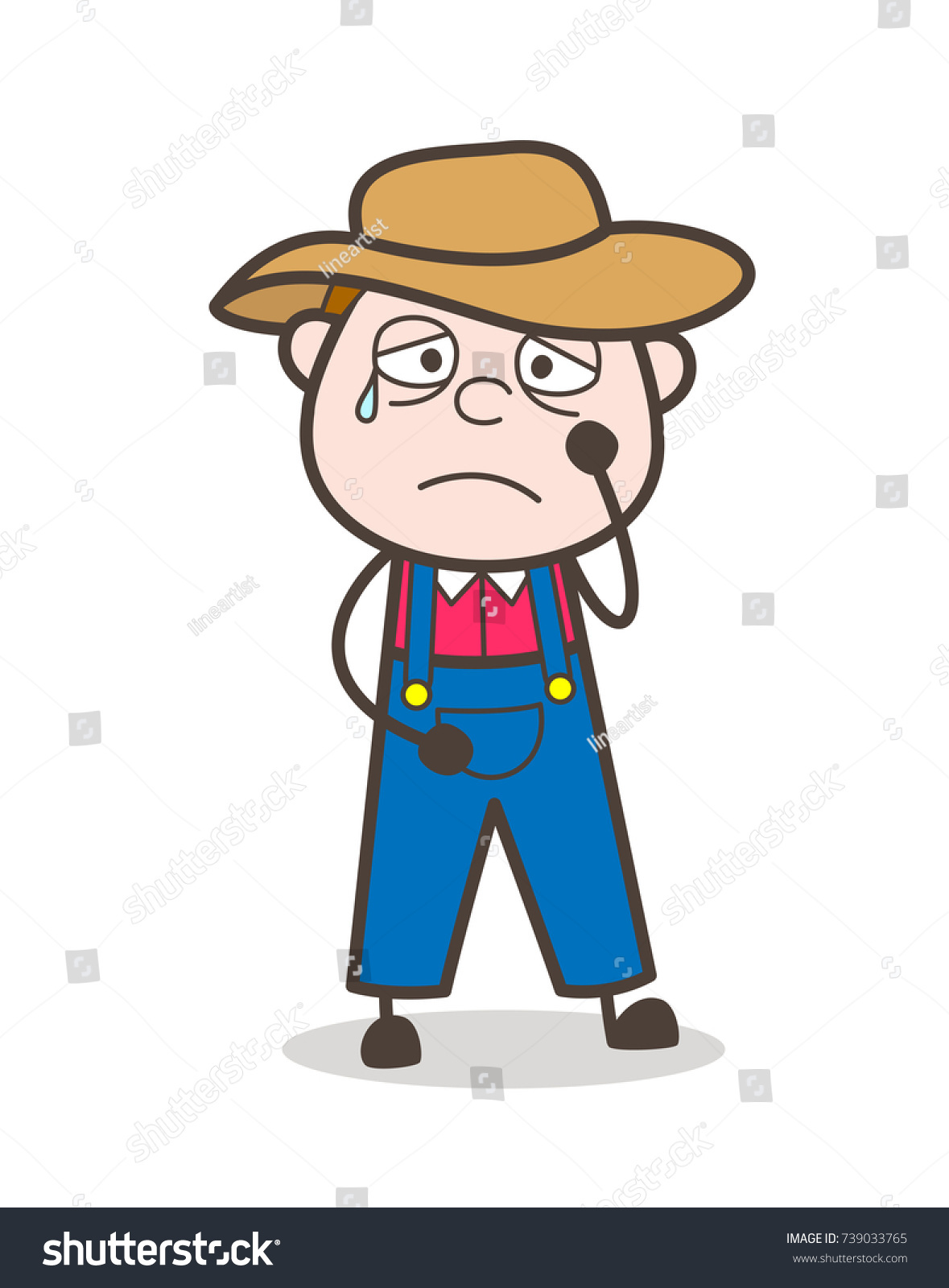 Sad Farmer Character Crying Face: vector de stock (libre de regalías ...