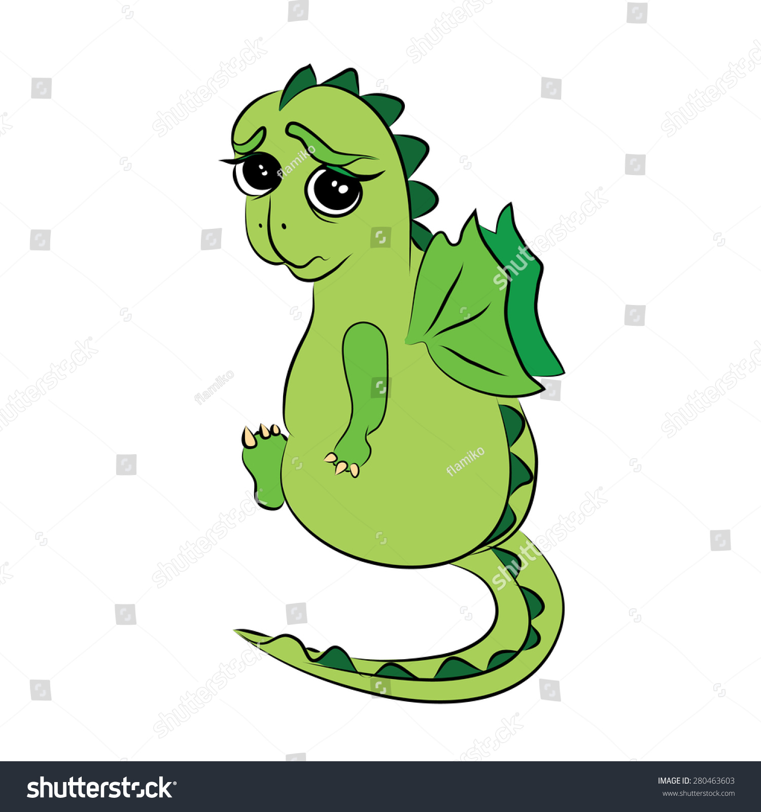 Sad Green Dragon Stock Vector (Royalty Free) 280463603 | Shutterstock
