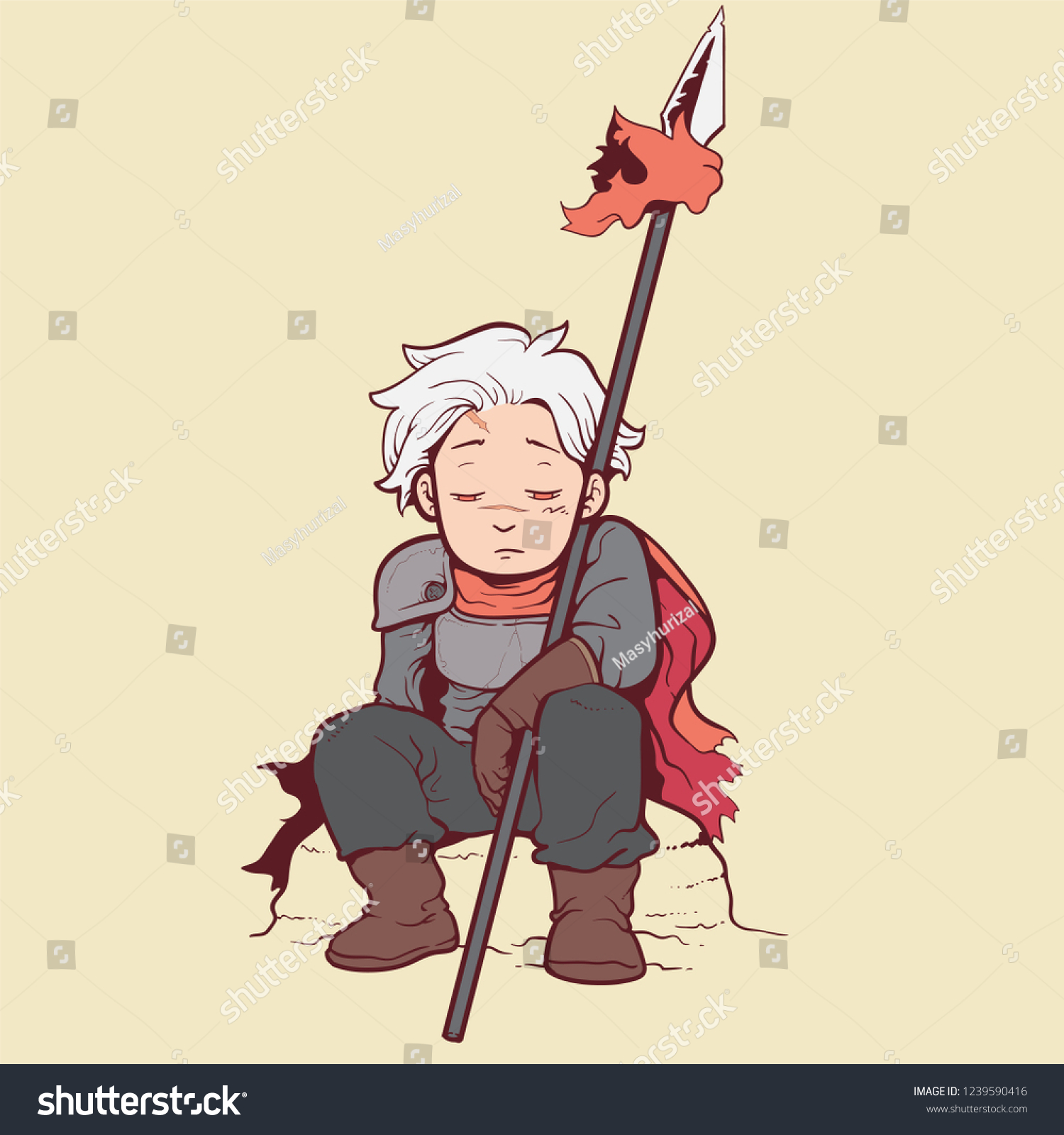 Sad Knight Sitting Stock Vector (Royalty Free) 1239590416