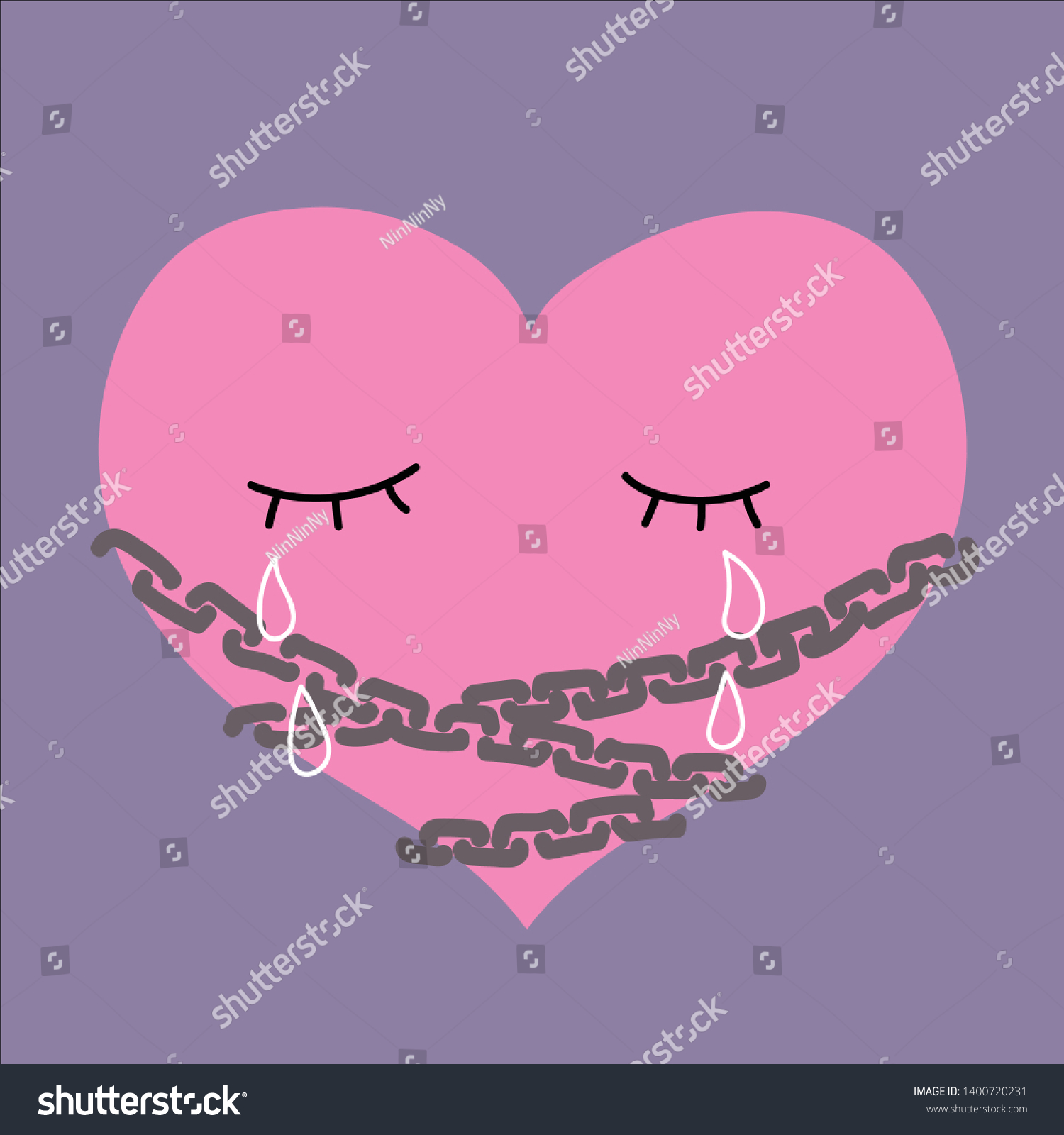 Sad Pink Heart Crying Chain Bind Stock Vector (Royalty Free) 1400720231