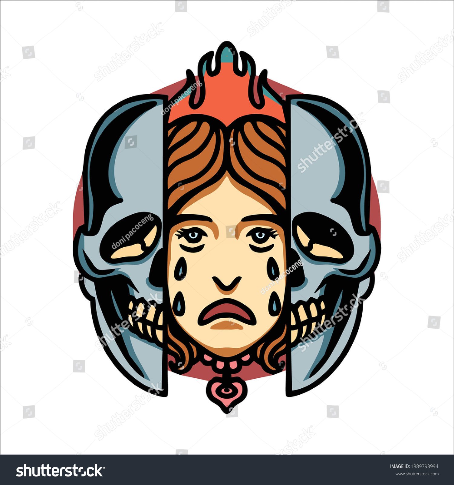 Sad Skull Tattoo Vector Design Stock Vector (Royalty Free) 1889793994