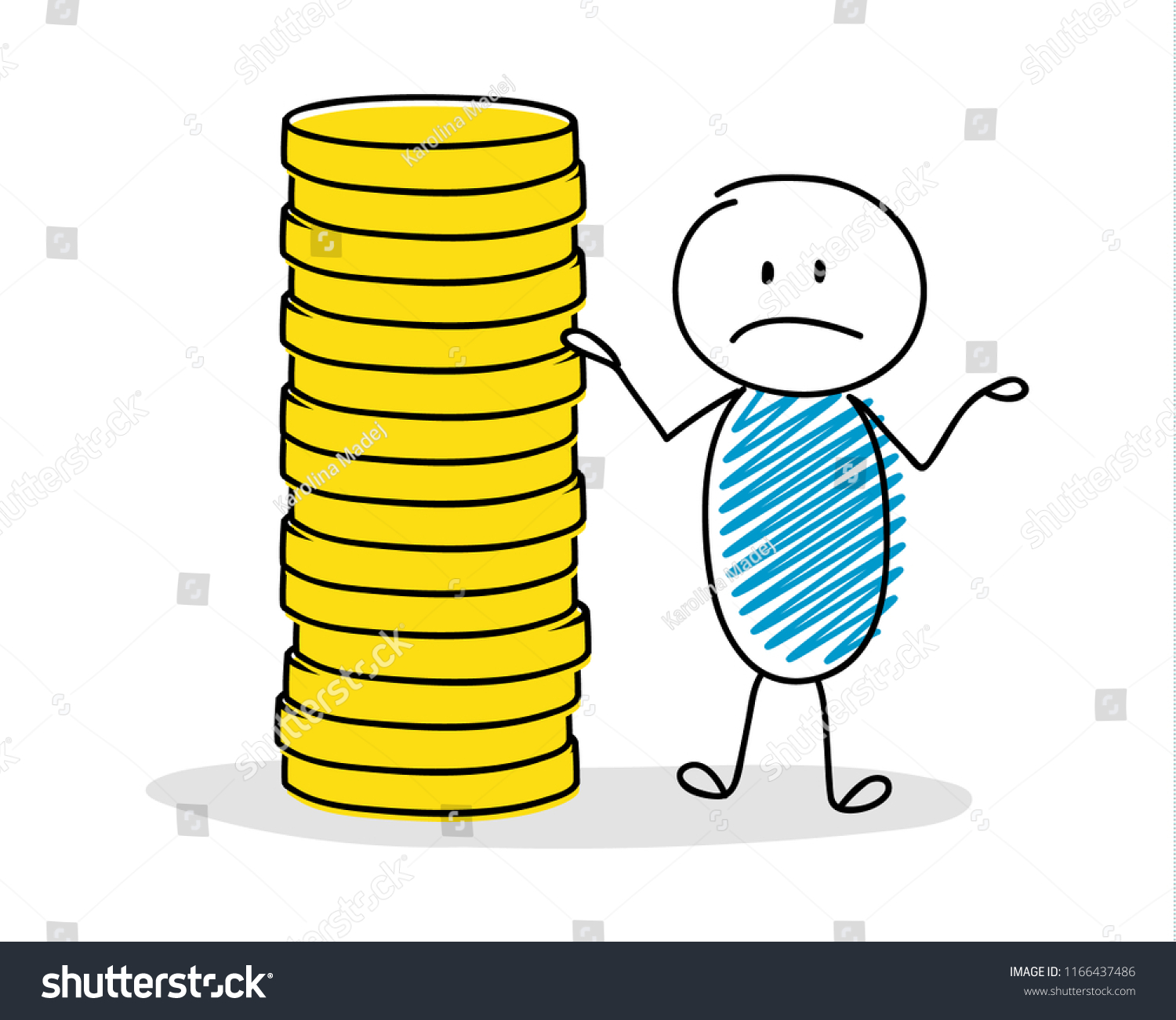 Sad Stickman Showing Money Stack Vector: เวกเตอร์สต็อก (ปลอดค่า ...