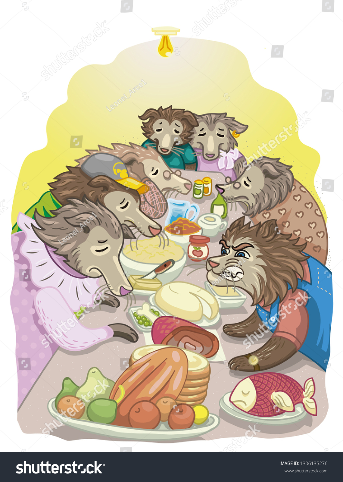 Sad Wolves Sitting Dining Table Stock Vector (Royalty Free) 1306135276 ...