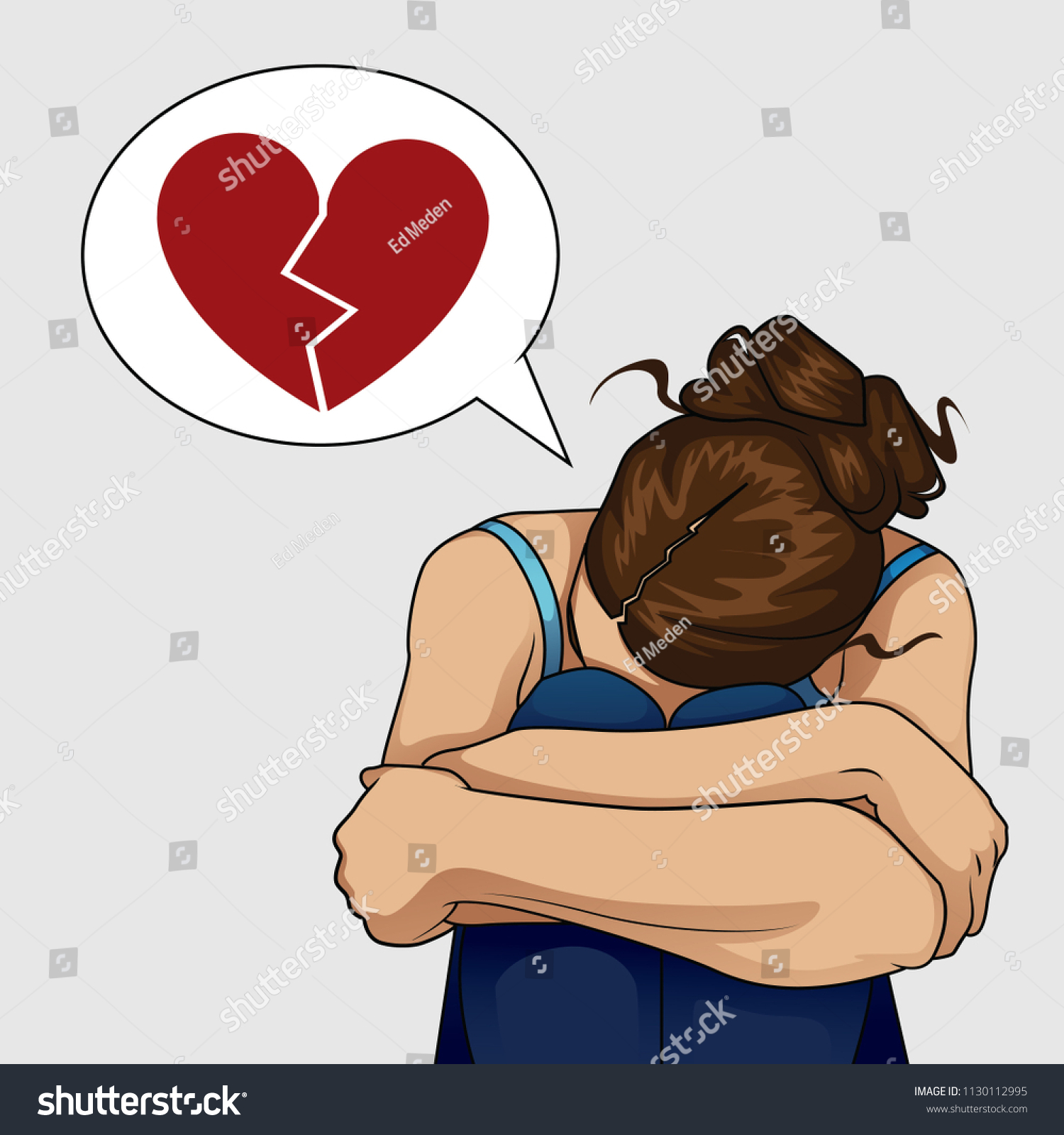 Sad Woman Hug Her Knee Cry Vector De Stock Libre De Regalías