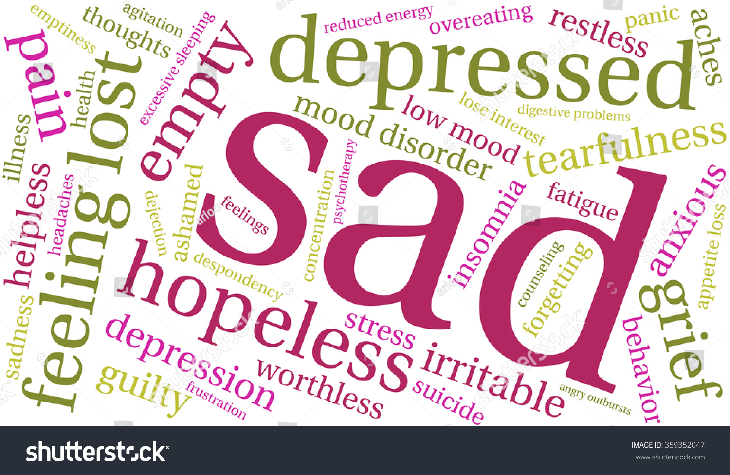 Sad Word Cloud On White Background Stock Vector (Royalty Free ...