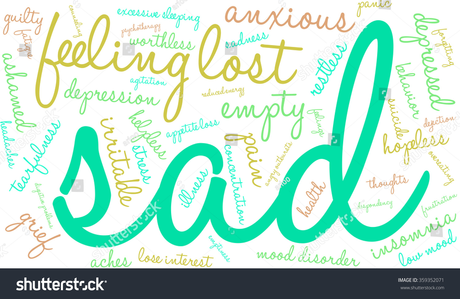 Sad Word Cloud On White Background: vector de stock (libre de regalías ...