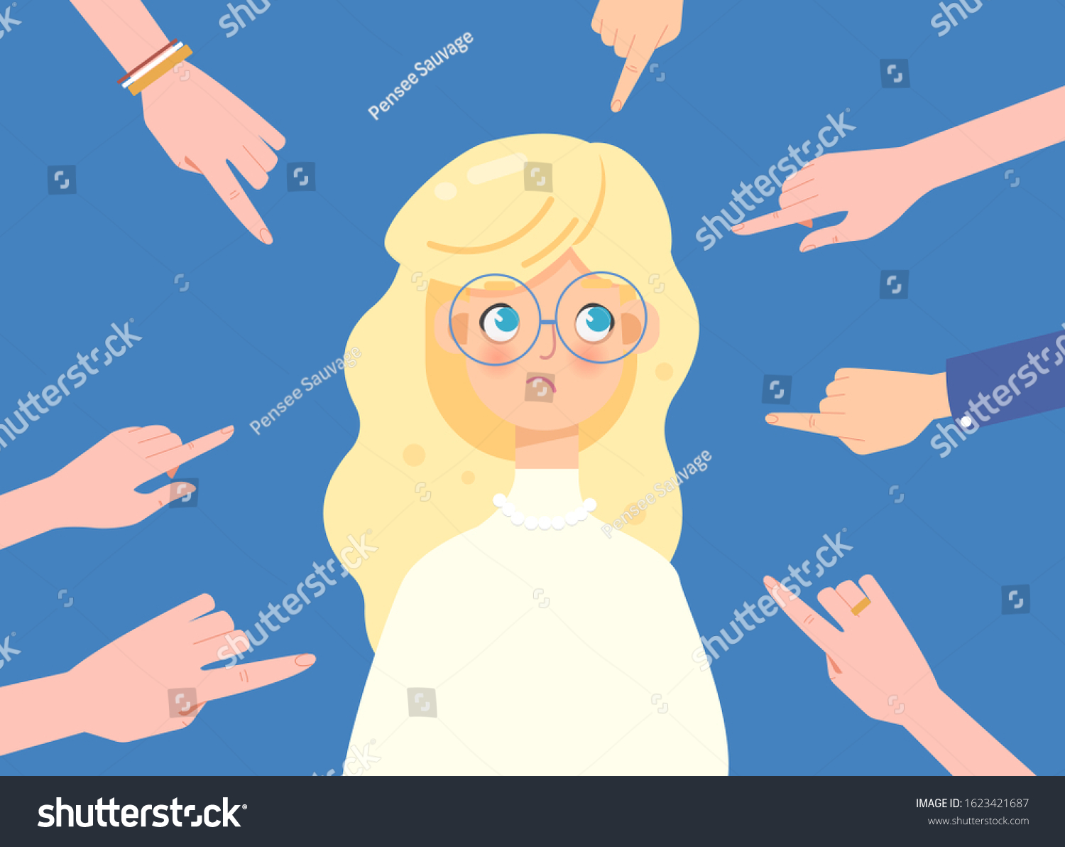 Sad Young Woman Being Bullied Work Image Vectorielle De Stock Libre De Droits 1623421687