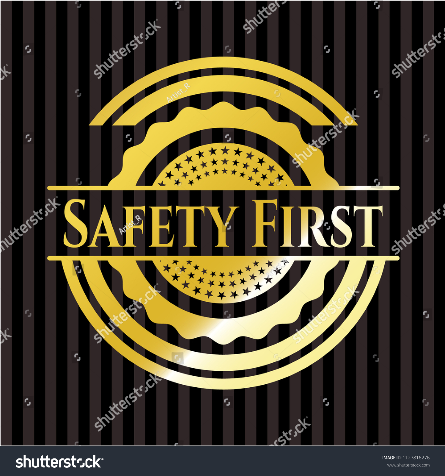 Safety First Gold Badge Stock Vector (Royalty Free) 1127816276