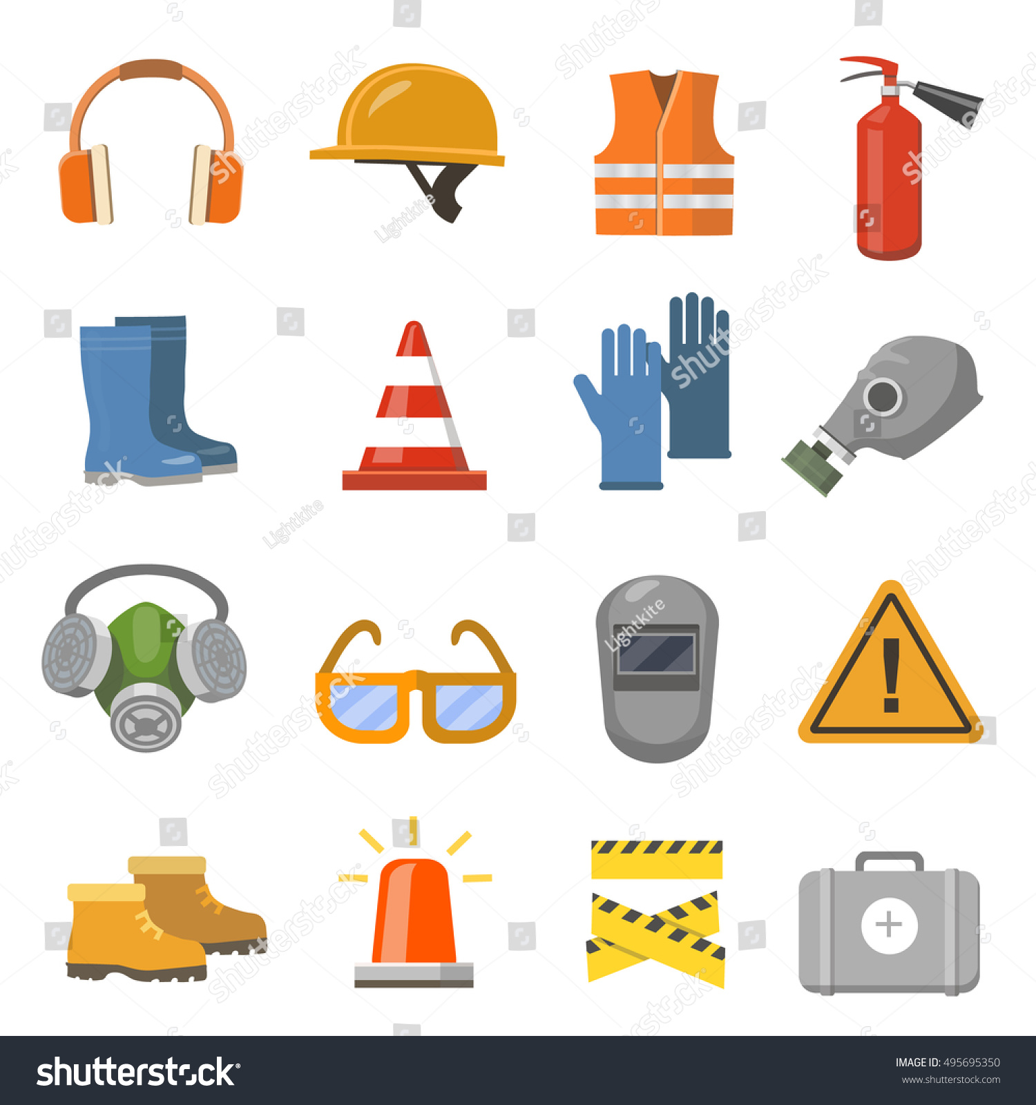 Safety Work Flat Icons Set Vector Stock Vector 495695350 - Shutterstock