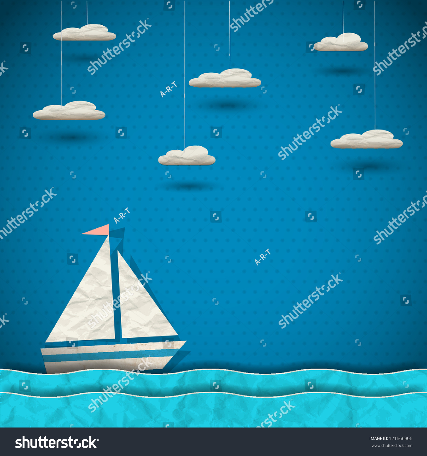 Sailing Boat Clouds Vector Paperart Stock Vector (Royalty Free) 121666906