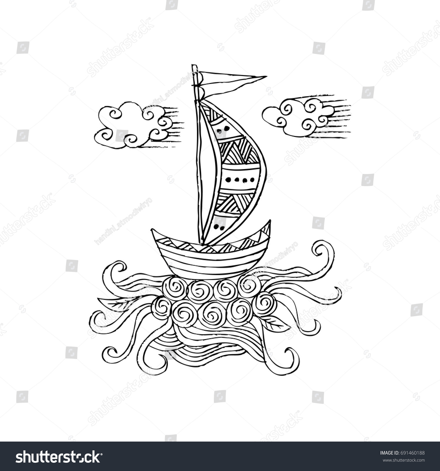 Sailing Ship Doodle Style Stock Vector (Royalty Free) 691460188 ...