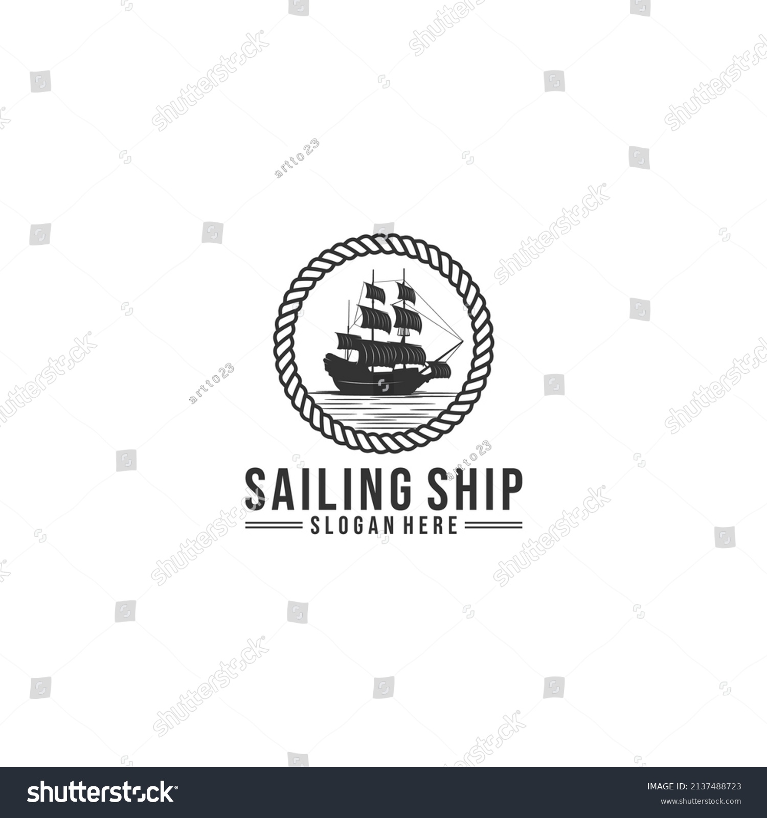 Sailing Ship Logo Template White Background Stock Vector (Royalty Free ...