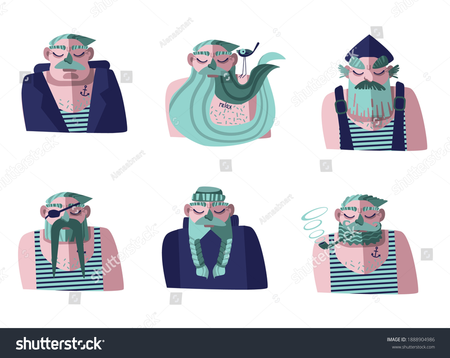 Sailor Faces Different Emotions Stock Vector (Royalty Free) 1888904986