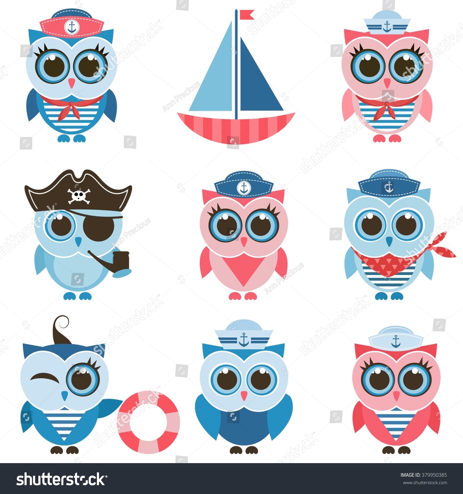 Sailor Owls Owlets Set Stock Vector (Royalty Free) 379950385 | Shutterstock
