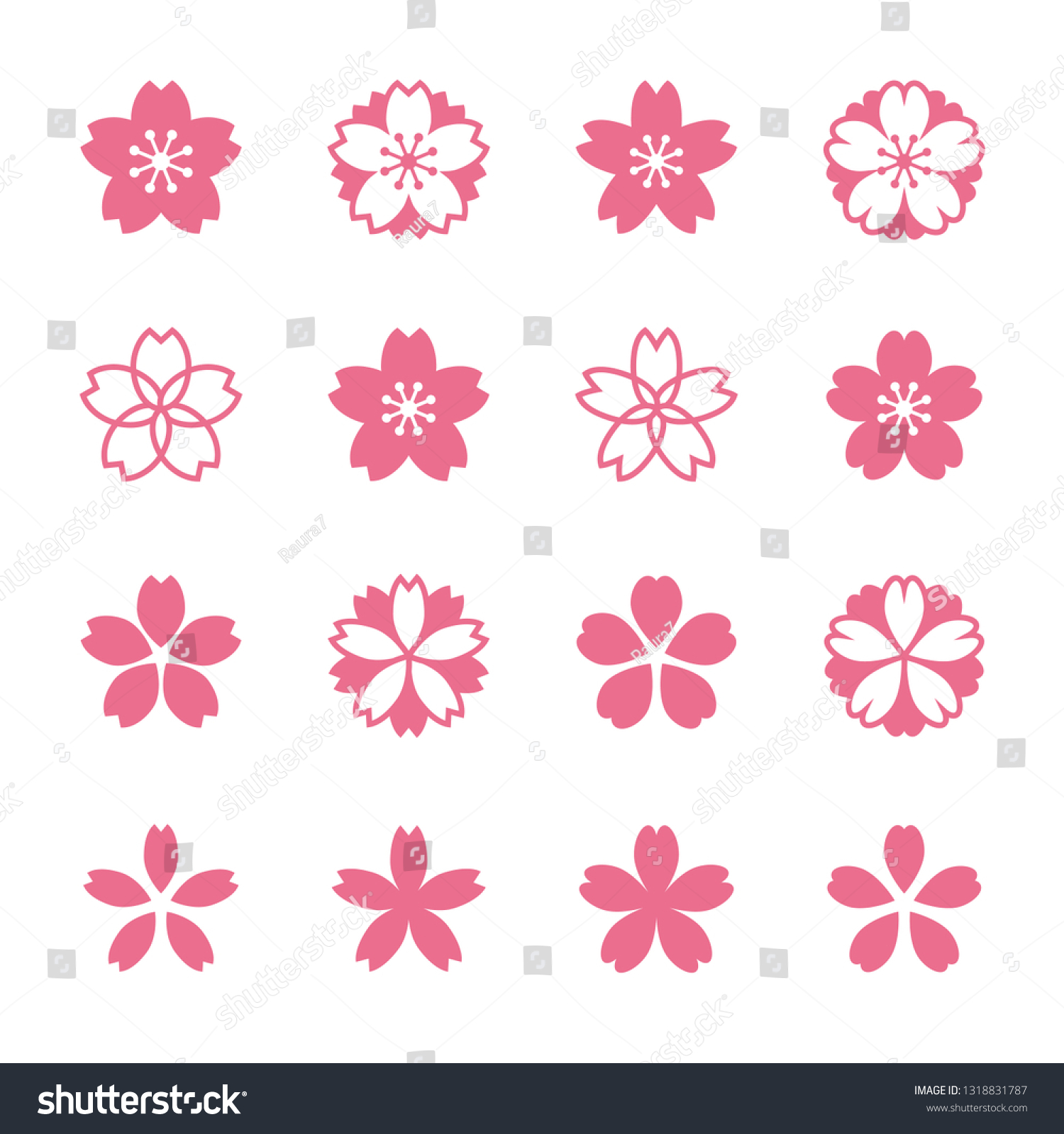 Sakura Cherry Blossoms Icon Set Stock Vector (Royalty Free) 1318831787