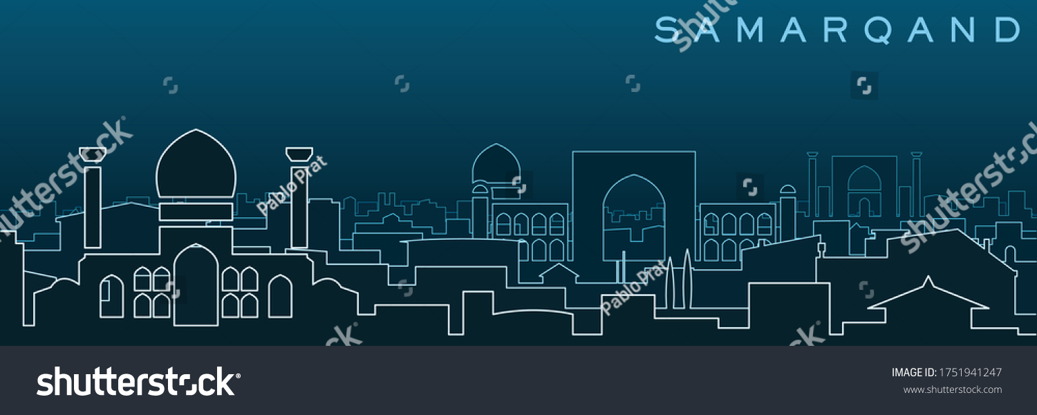 Samarkand Multiple Lines Skyline Landmarks Stock Vector (Royalty Free ...
