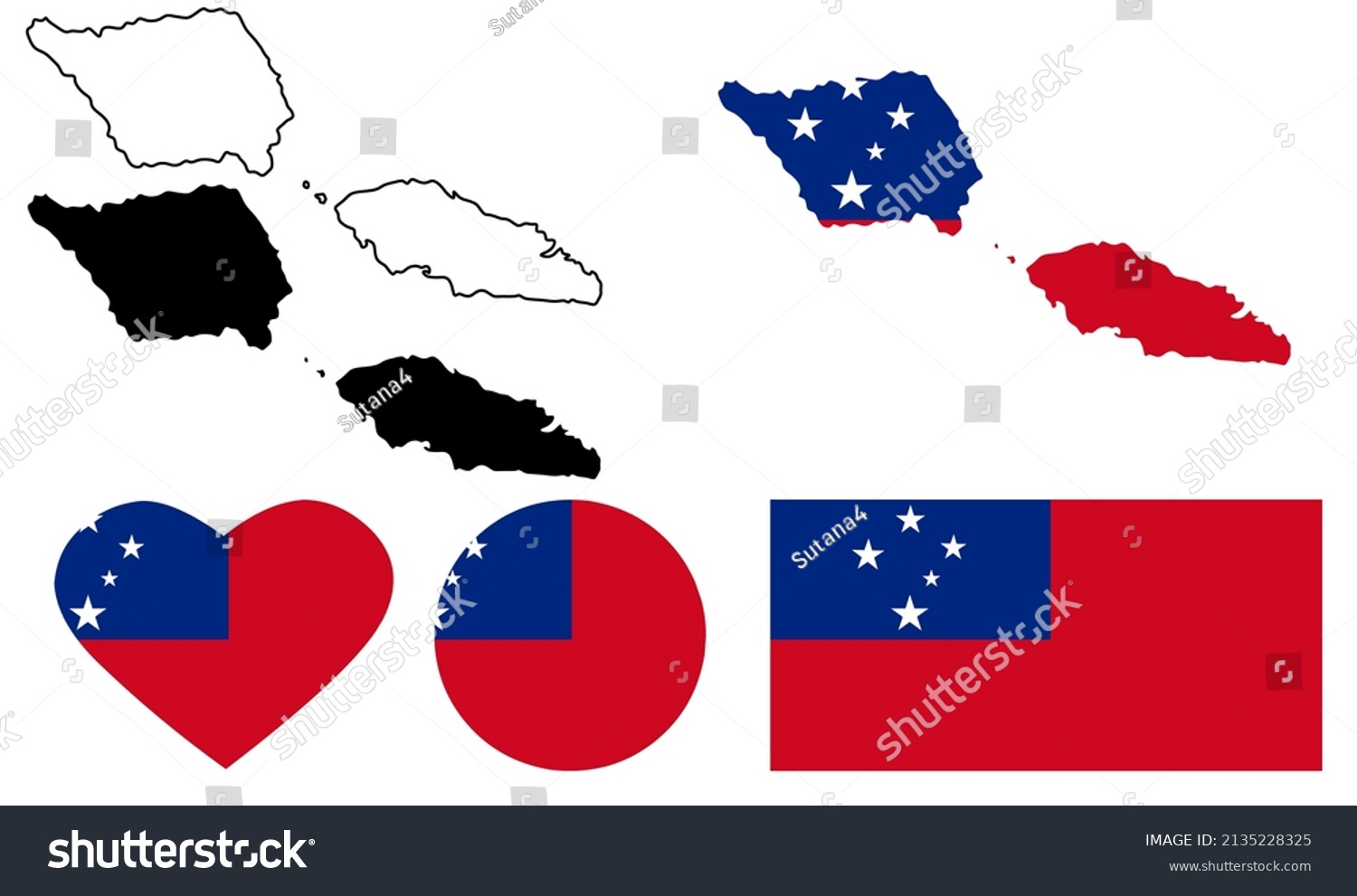 Samoa Map Flag Icon Set Isolated Stock Vector (Royalty Free) 2135228325 ...
