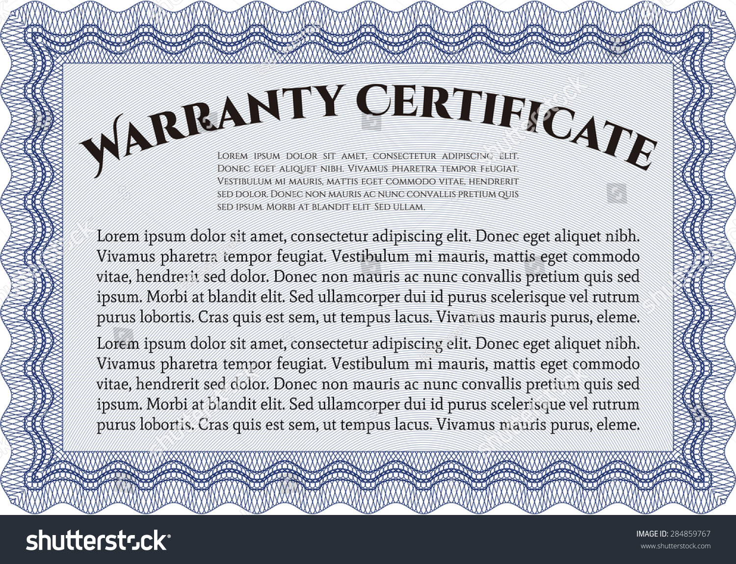 Sample Warranty Certificate Template Very Detailed Stock Vector ...