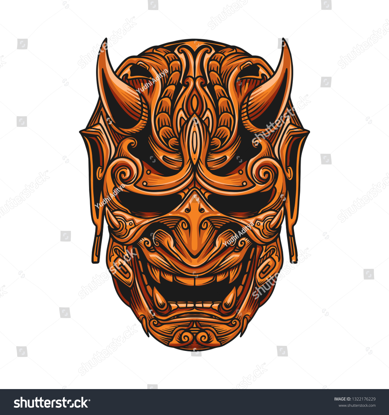 Samurai Evil Mask: vector de stock (libre de regalías) 1322176229 ...