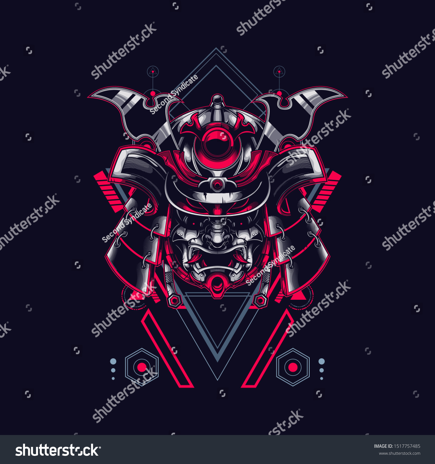 Samurai Head Illustration Sacred Geometry Pattern Stock Vector (Royalty ...
