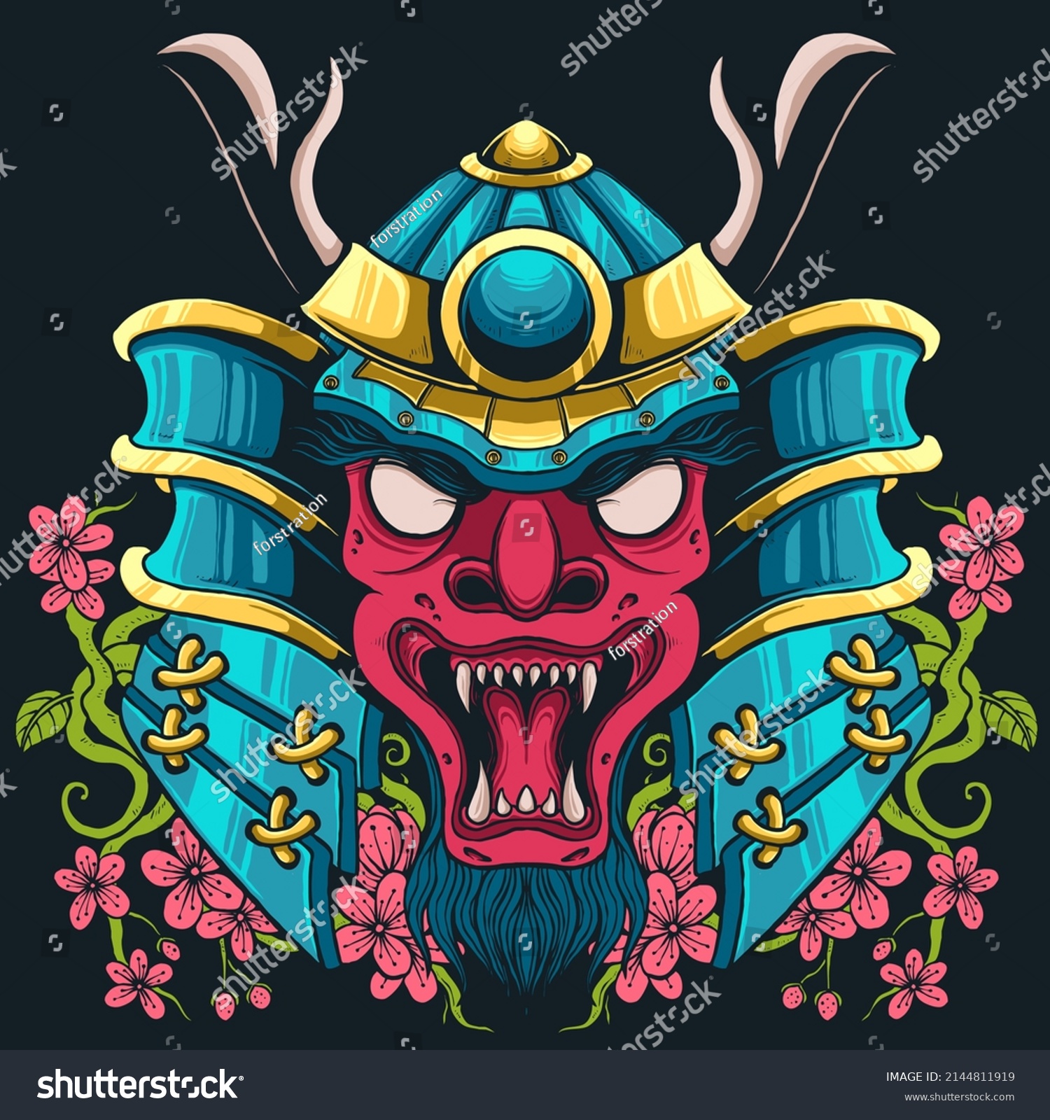 Samurai Head Vector Print Illustration Stock Vector (Royalty Free ...