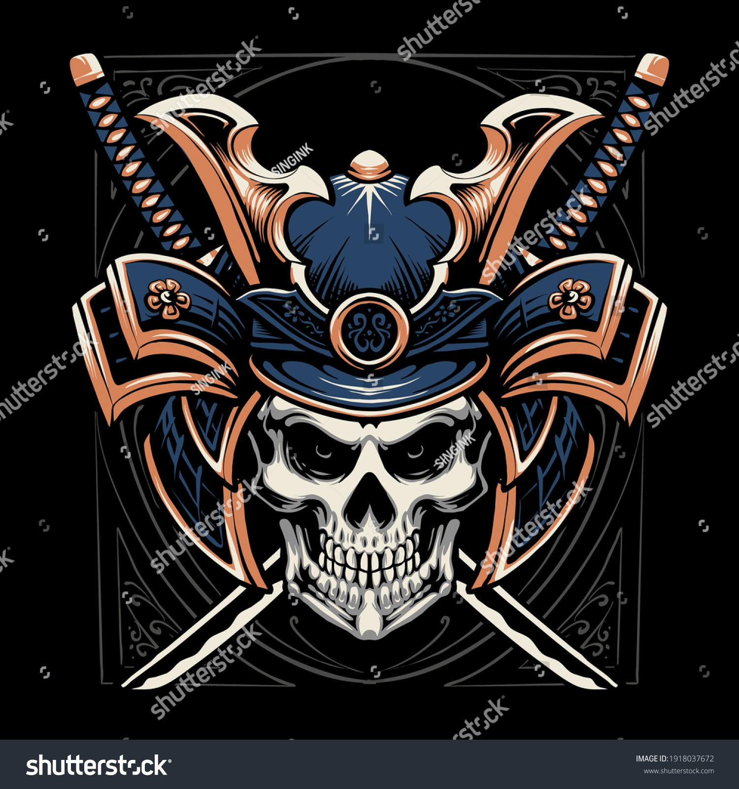 Vektor Stok Samurai Head Warrior Vector Illustration (Tanpa Royalti ...