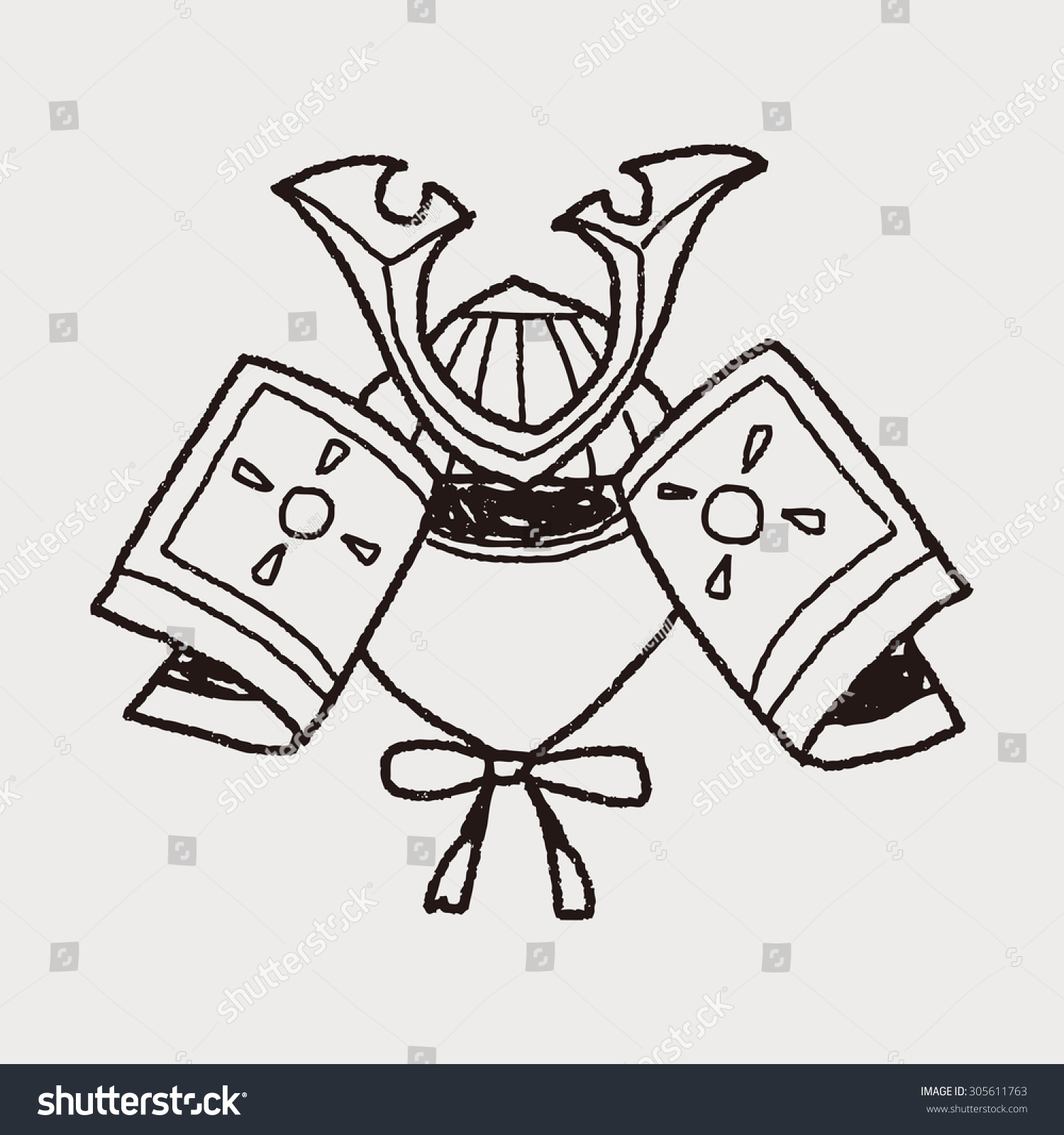 Samurai Helmet Doodle Stock Vector (Royalty Free) 305611763