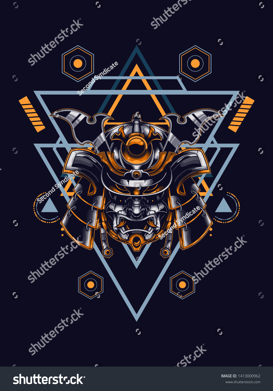 Samurai Helmet Head Sacred Geometry Pattern Stock Vector (Royalty Free ...