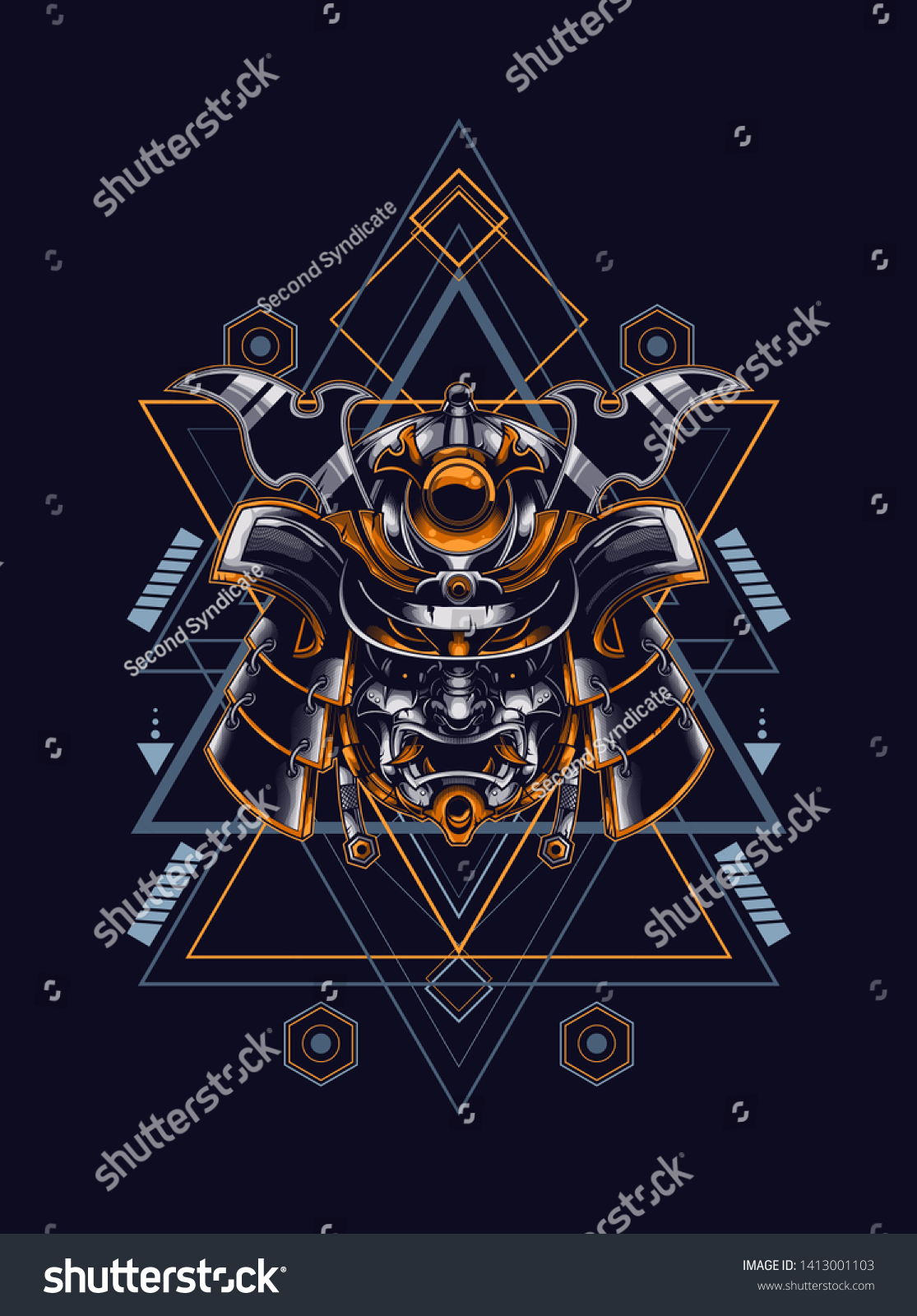 Samurai Helmet Head Sacred Geometry Pattern Stock Vector (Royalty Free ...