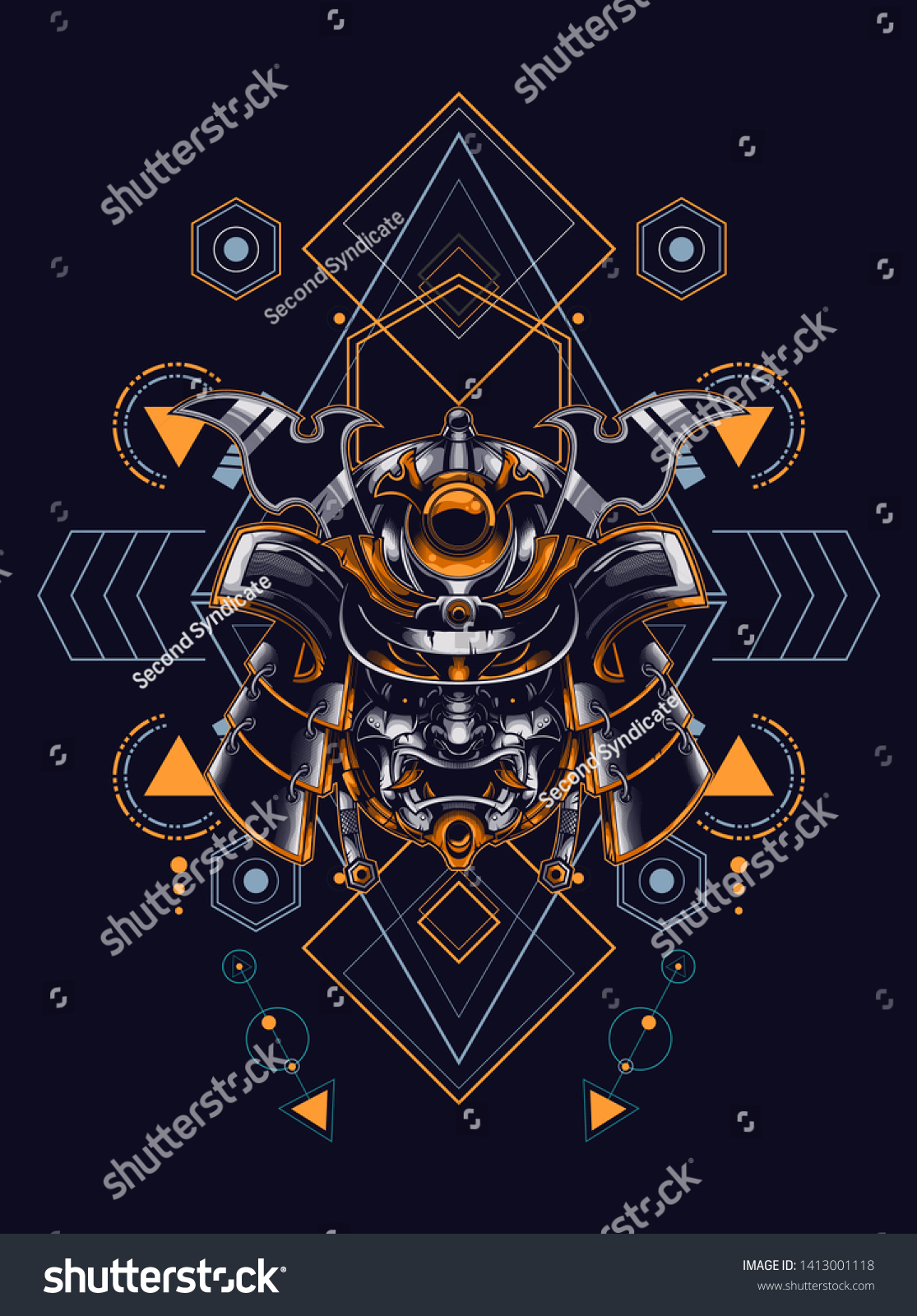 Samurai Helmet Head Sacred Geometry Pattern Stock Vector (Royalty Free ...