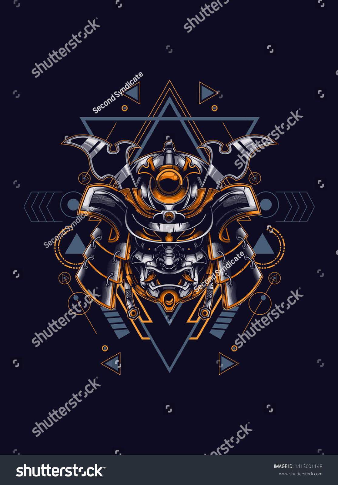 Samurai Helmet Head Sacred Geometry Pattern Stock Vector (Royalty Free ...