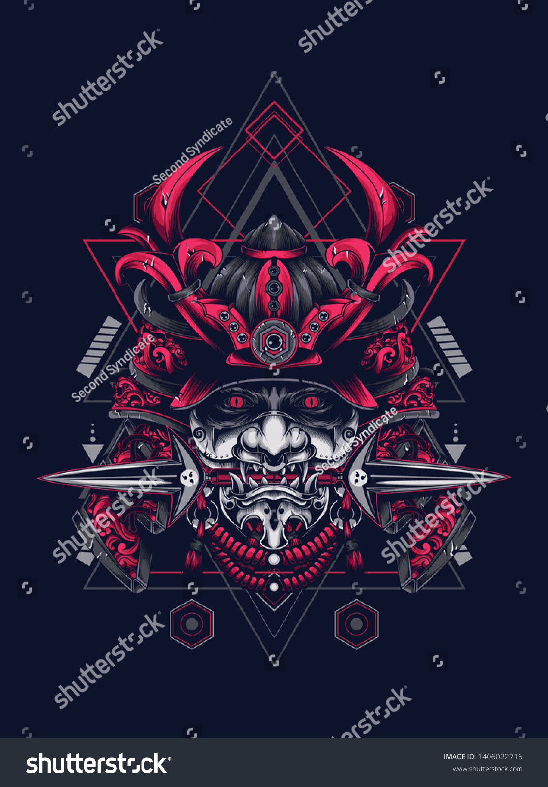 Samurai Mask Head Sacred Geometry Pattern Stock Vector (Royalty Free ...