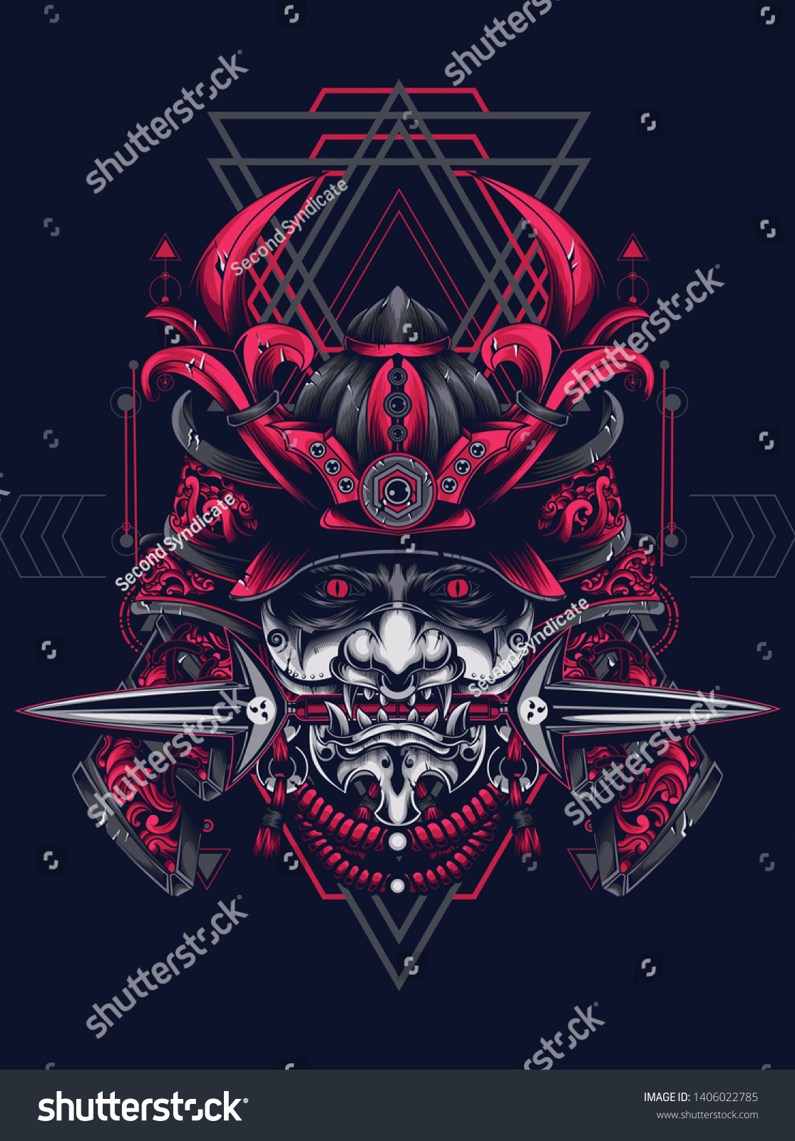 Samurai Mask Head Sacred Geometry Pattern Stock Vector (Royalty Free ...