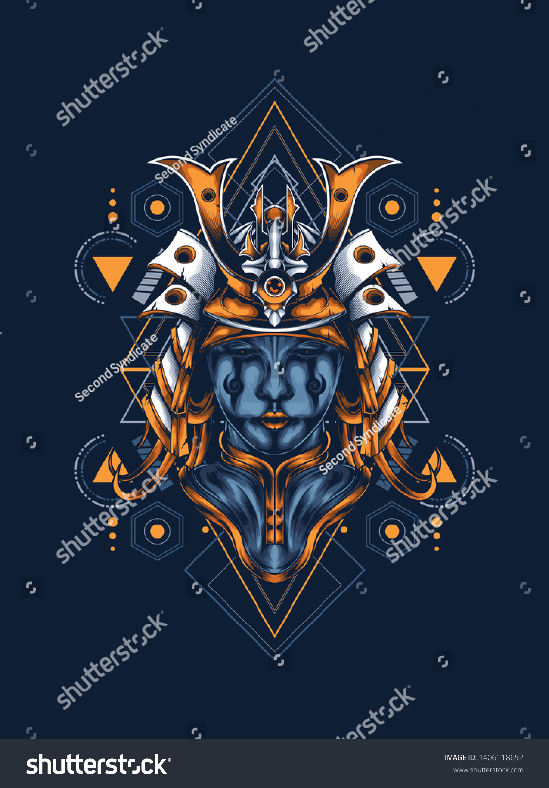 Samurai Mask Sacred Geometry Pattern Stock Vector (Royalty Free) 1406118692